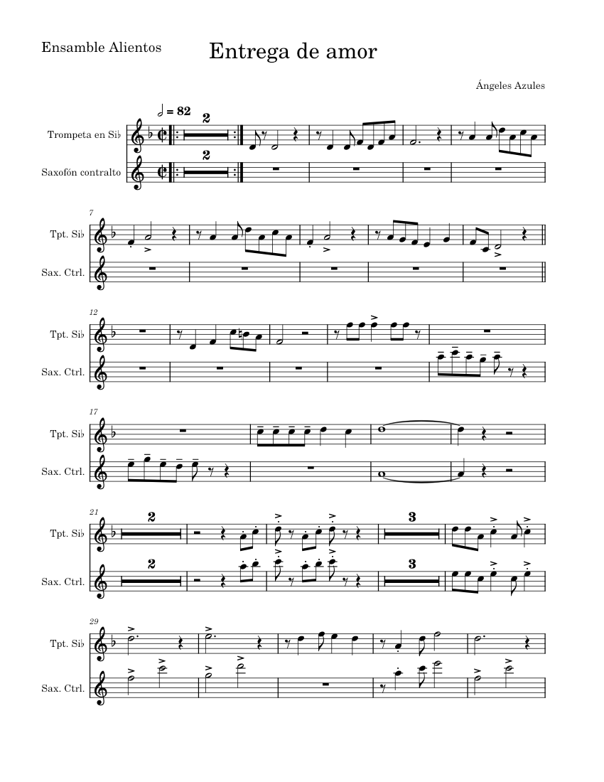 Entrega de Amor – Angeles Azules (Ensamble Alientos) Sheet Music for ...