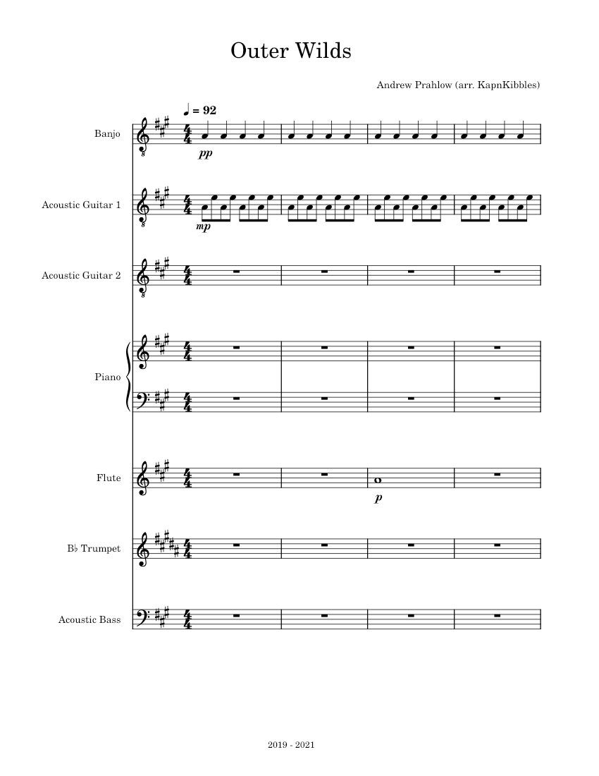 Outer Wilds - Main Theme Sheet Music for Piano, Flute, Trumpet in b-flat, Guitar & more ...