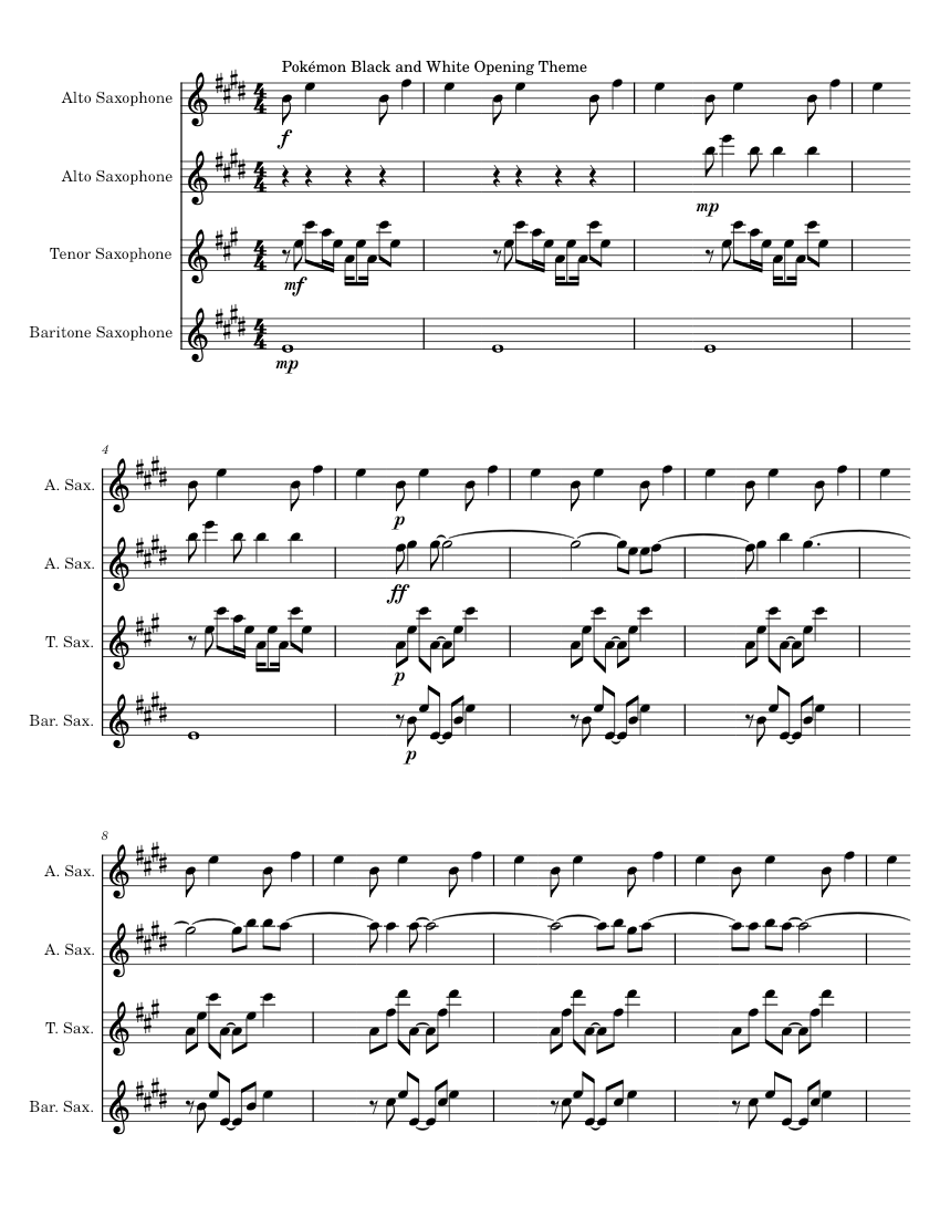 Pokemon - Black and White Theme - Misc Soundtrack Sheet Music for ...