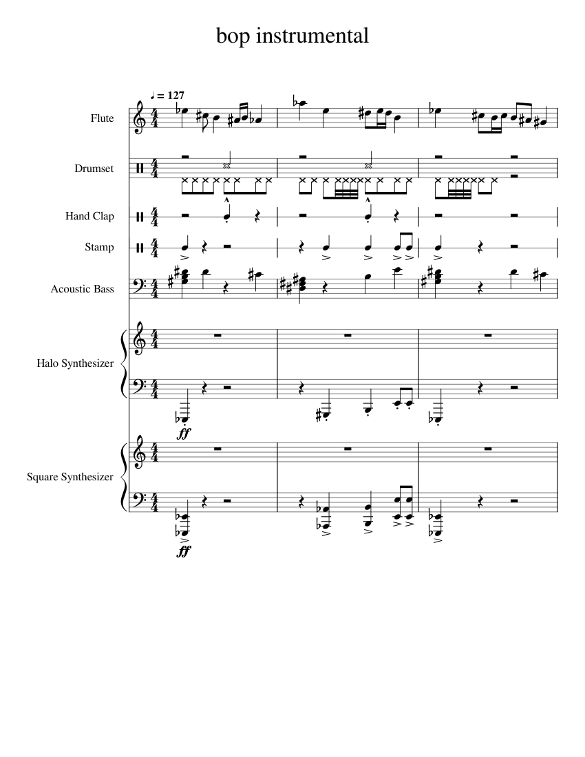 bop instrumental by dababy Sheet Music for Flute, Bass guitar, Drum ...