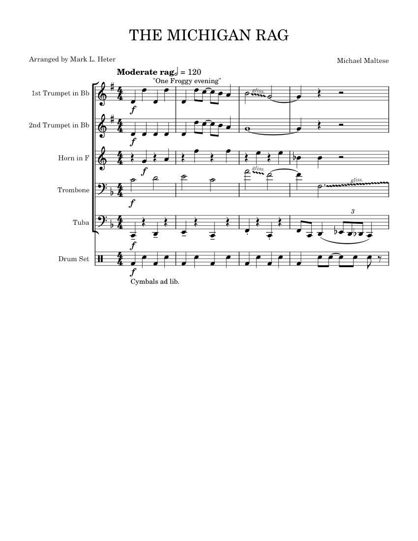 THE MICHIGAN RAG Sheet music for Piano, Tuba, Trombone tenor, French ...