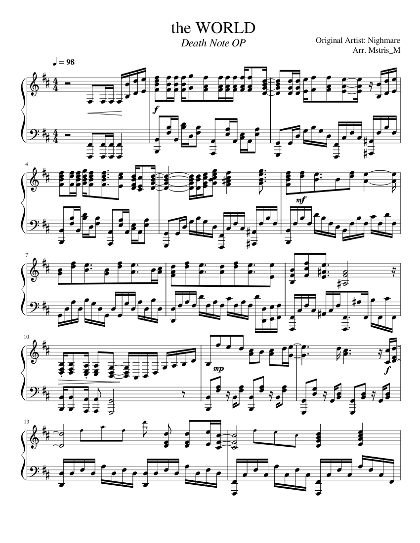 the WORLD (Death Note OP) Sheet Music for Piano (Solo) | MuseScore.com