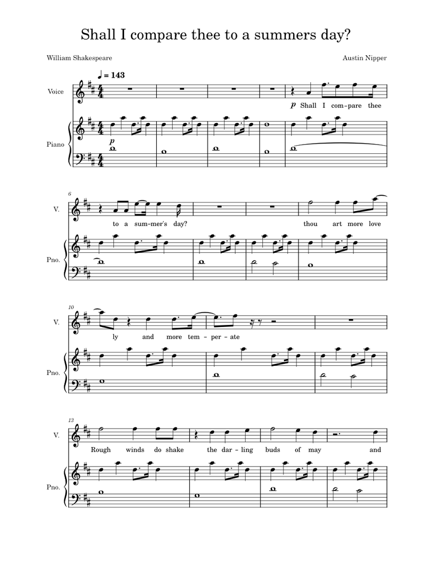 Shall I Compare Thee to a Summers Day? - Original Sheet music for Piano ...