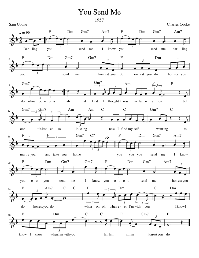 You send me – Sam Cooke Sheet Music with Chords for Piano (Solo) easy ...