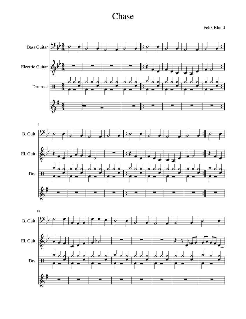 Chase Sheet music for Saxophone alto, Guitar, Bass guitar, Drum group ...