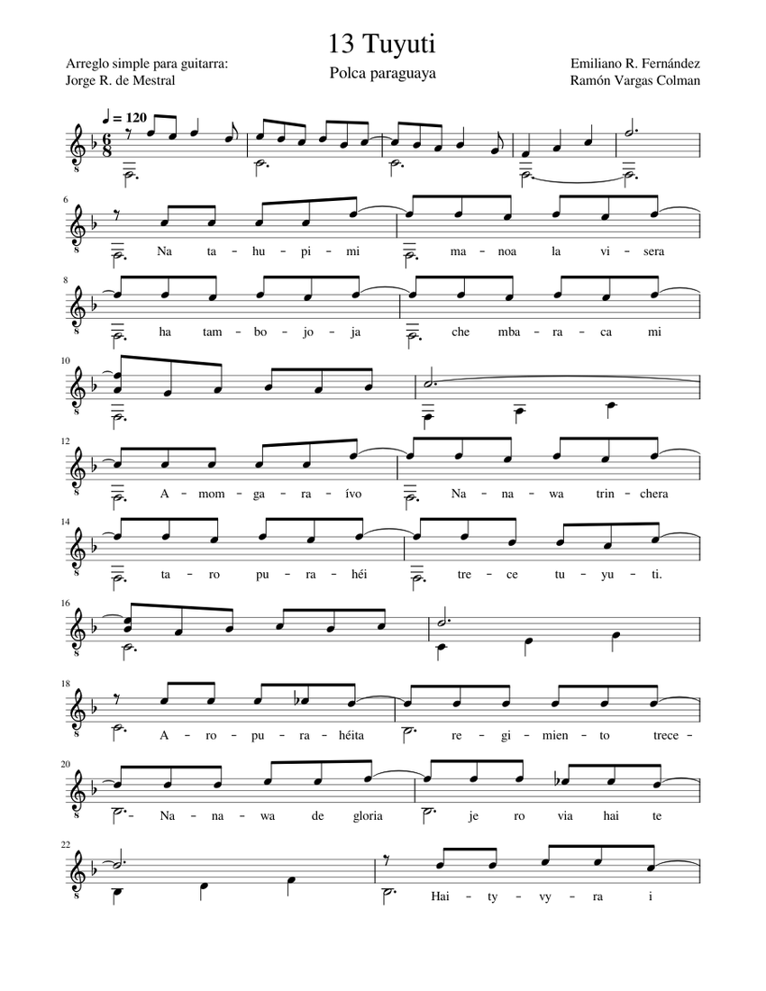 13 Tuyuti Sheet Music for Guitar (Solo) | MuseScore.com