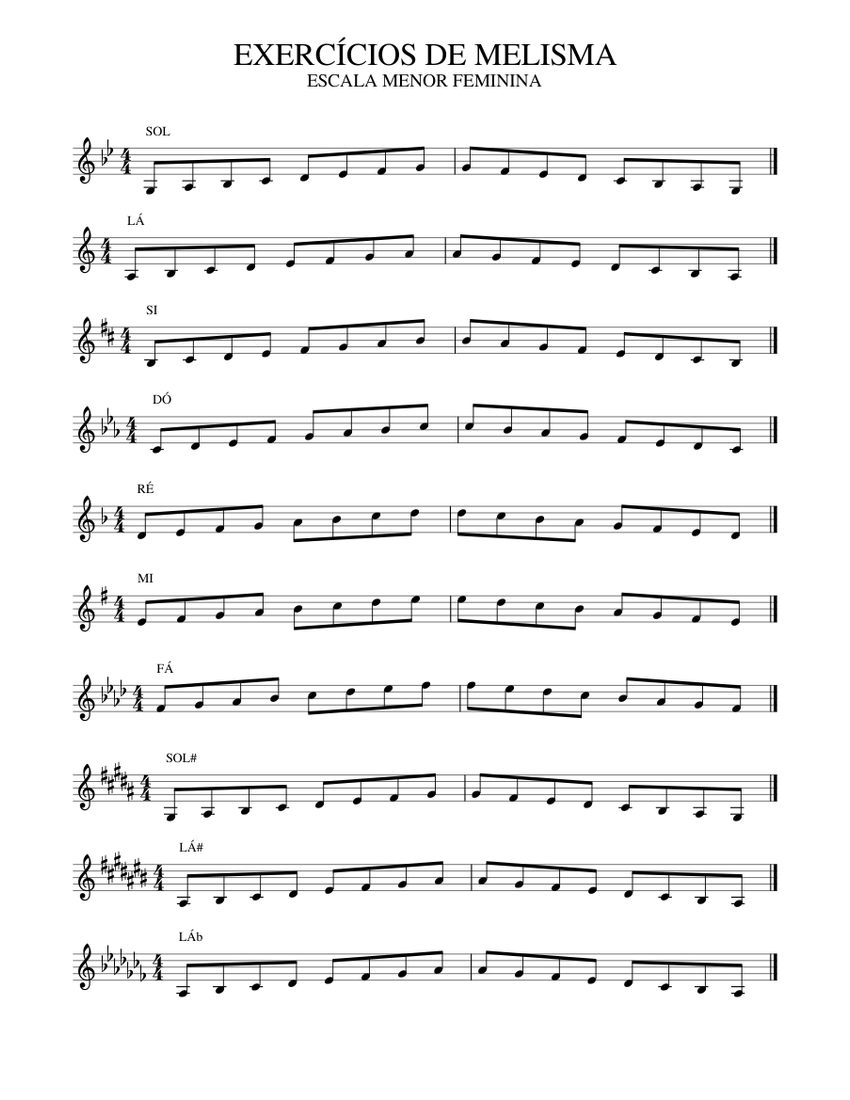 EXERCÍCIOS DE MELISMA MENOR FEMININA Sheet music for Piano (Solo) | Musescore.com
