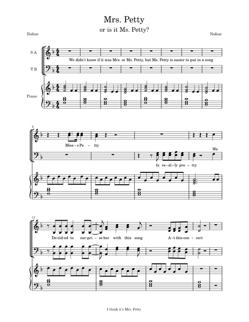 Mrs. Petty - Nofear Sheet music for Piano, Female, Male (SATB ...