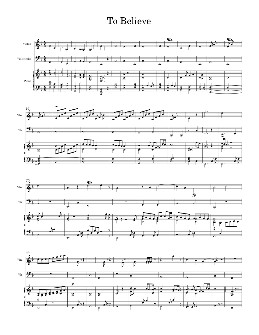 To believe – Jackie Evancho to believe violon-cello-piano Sheet Music ...