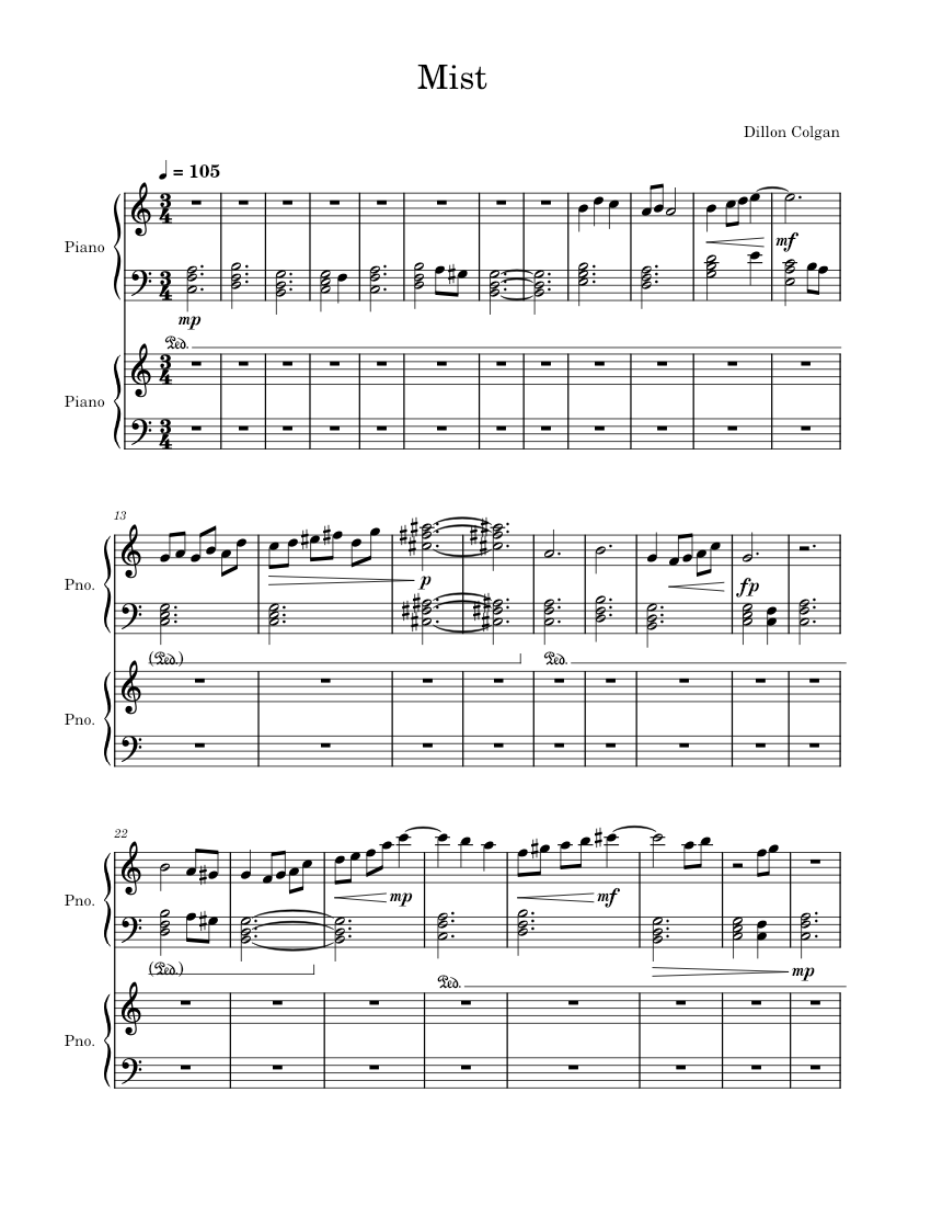 Mist Sheet music for Piano (Piano Duo) | Musescore.com