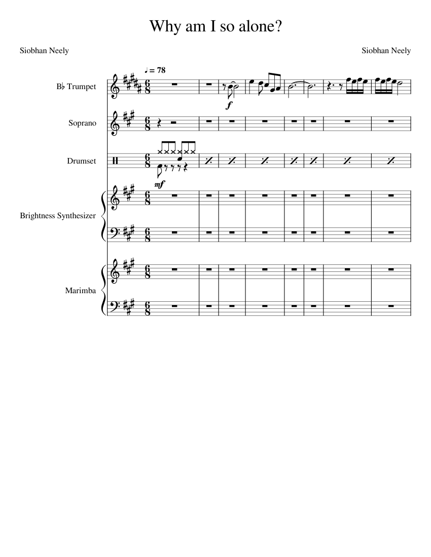Why_am_I_so_alone_ Sheet music for Soprano, Trumpet in b-flat, Drum ...