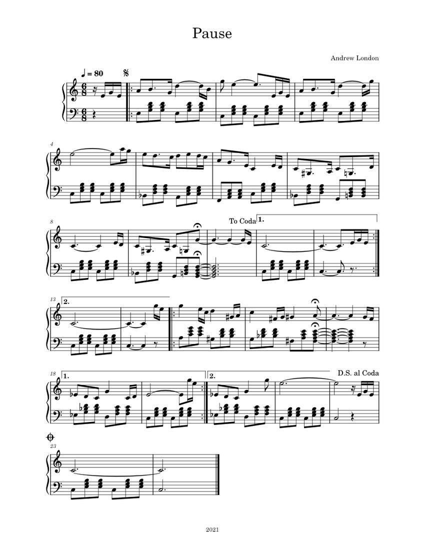 Pause Sheet music for Piano (Solo) Easy | Musescore.com