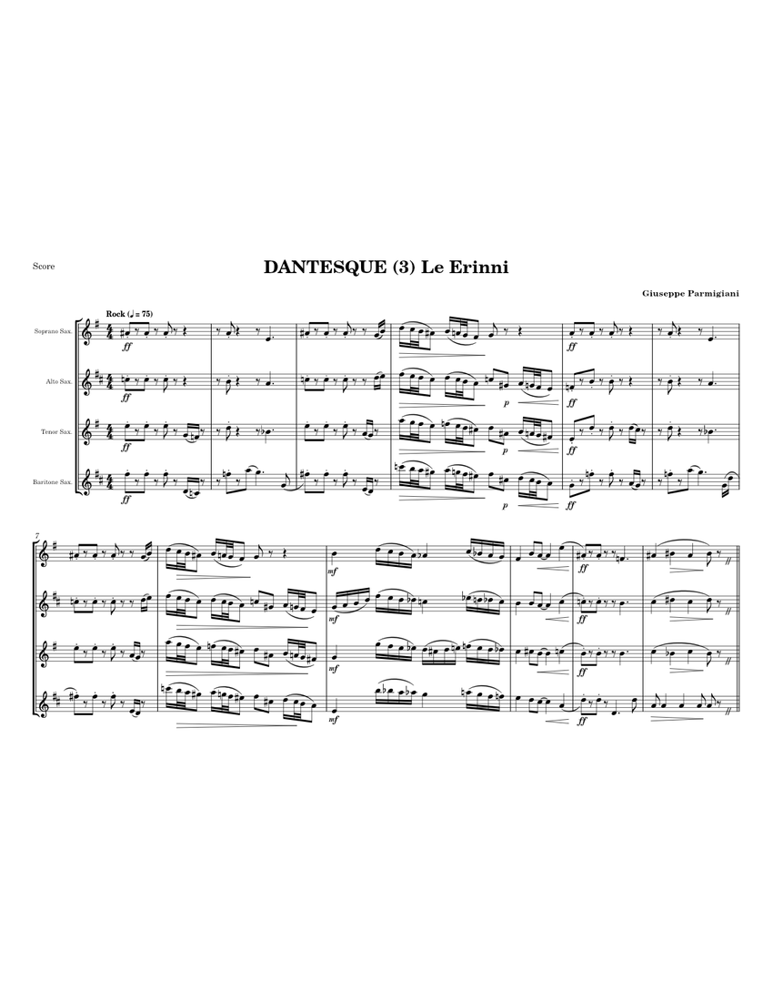 DANTESQUE (3) Le Erinni (Sax 4tet) Sheet music for Saxophone alto ...
