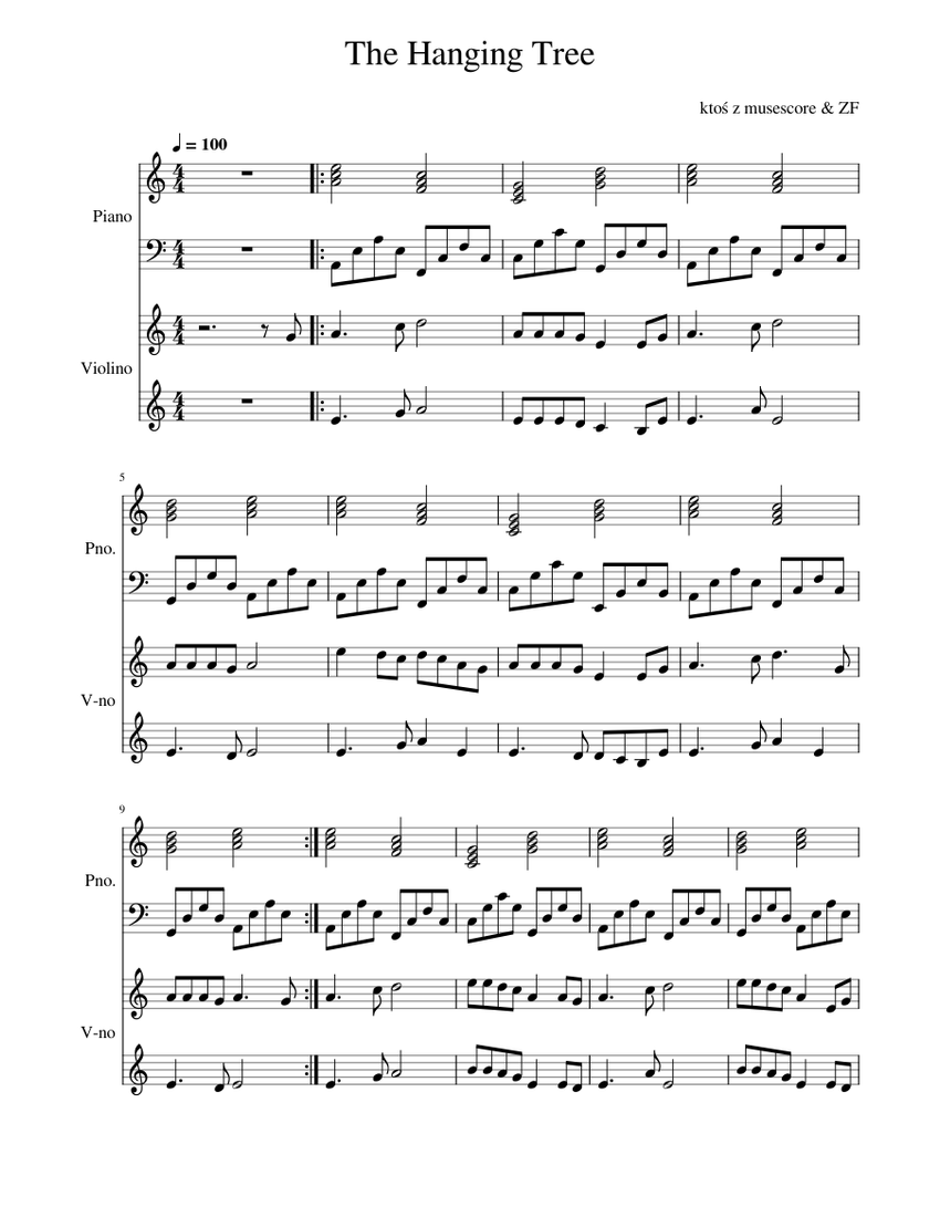 The Hanging Tree – James Newton Howard Sheet music for Piano, Violin ...
