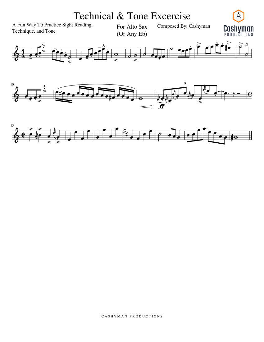 Technical, Tone, and Sight Reading Excercises For Alto Sax Sheet Music ...