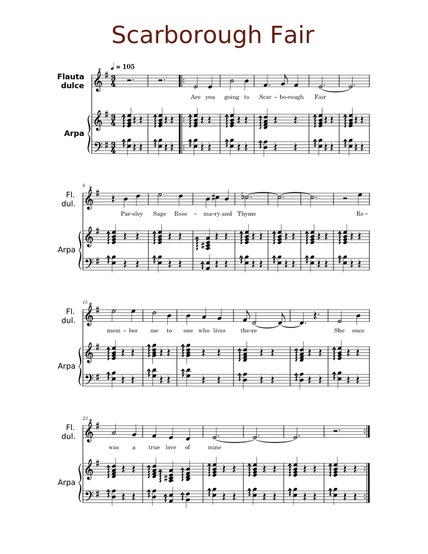 Scarborough Fair - Anonimous Sheet music for Piano, Recorder (Mixed ...