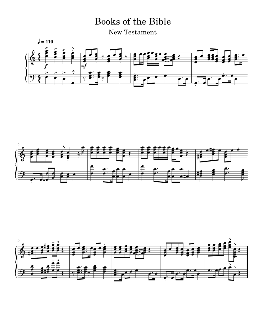 Books of the Bible Song (New Testament) Sheet music for Piano (Solo ...