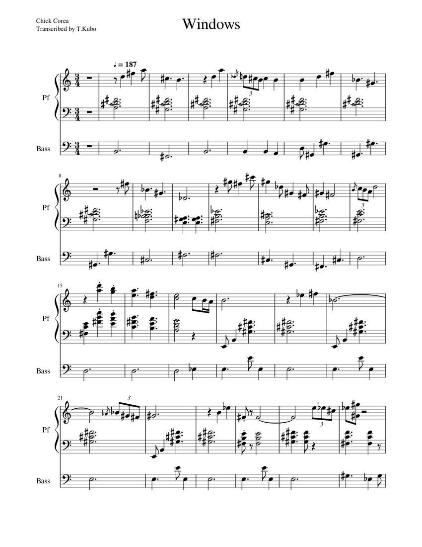 Windows Chick Corea Sheet music for Piano, Bass guitar (Mixed Duet ...
