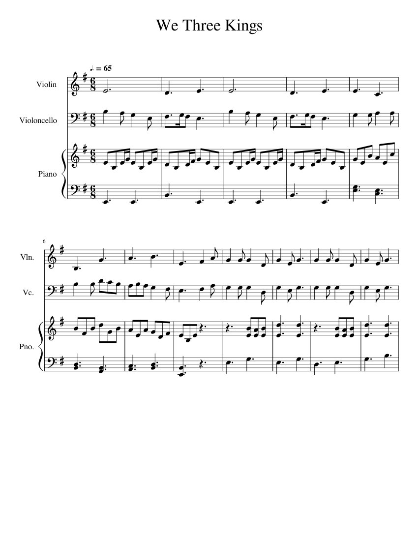 We Three Kings Sheet Music for Piano, Violin, Cello (String Trio ...