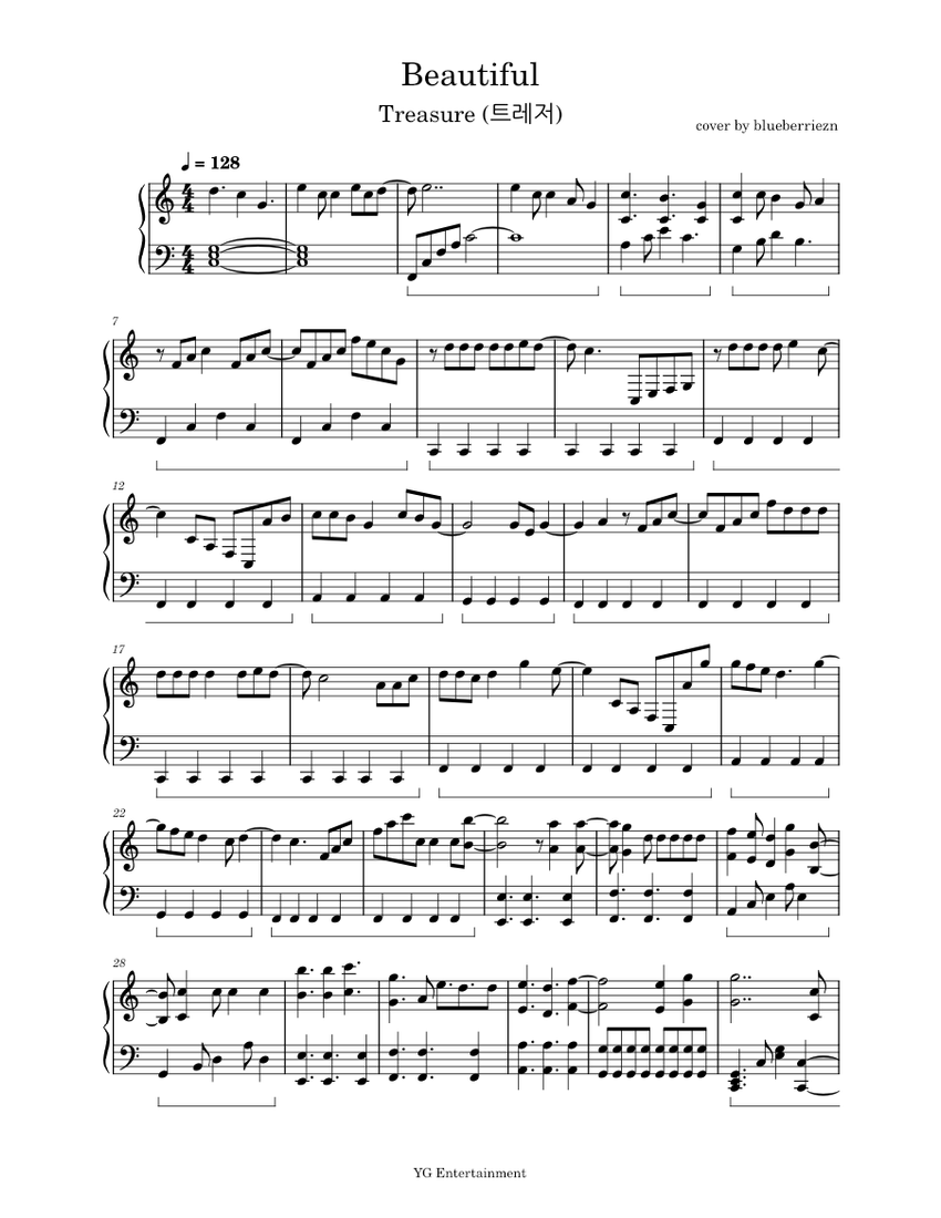 Beautiful - Treasure (트레저) Sheet Music for Piano (Solo) | MuseScore.com