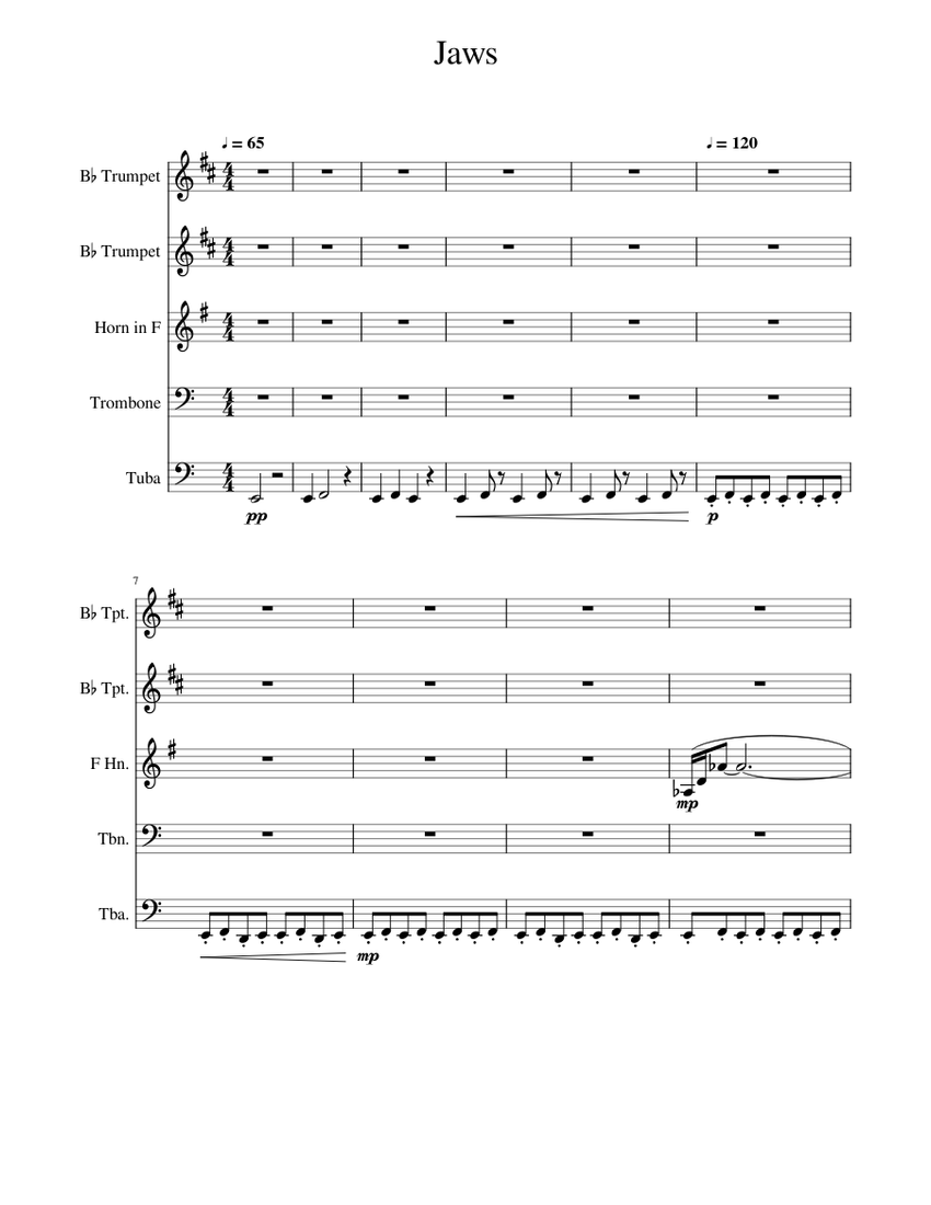 Jaws unfinished Sheet music for Trombone, Tuba, Trumpet in b-flat ...
