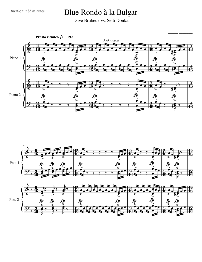 Blue Rondo à la Bulgar Sheet music for Piano (Piano Duo) | Musescore.com