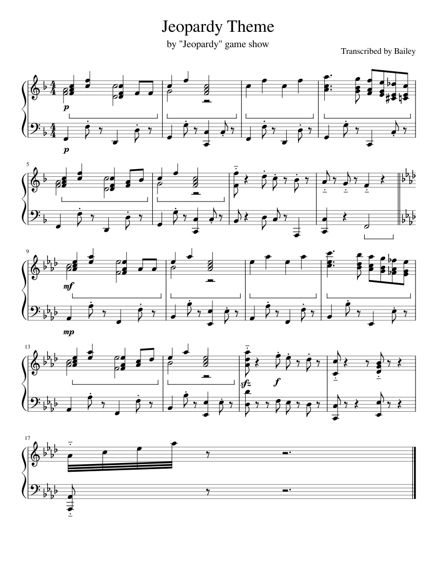 Jeopardy Theme Sheet Music for Piano (Solo) | MuseScore.com