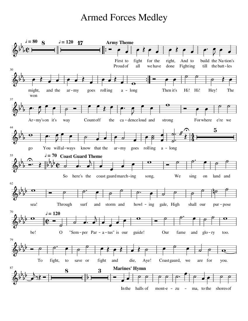 Armed Forces Medley Sheet music for Voice (other) (Solo) | Musescore.com