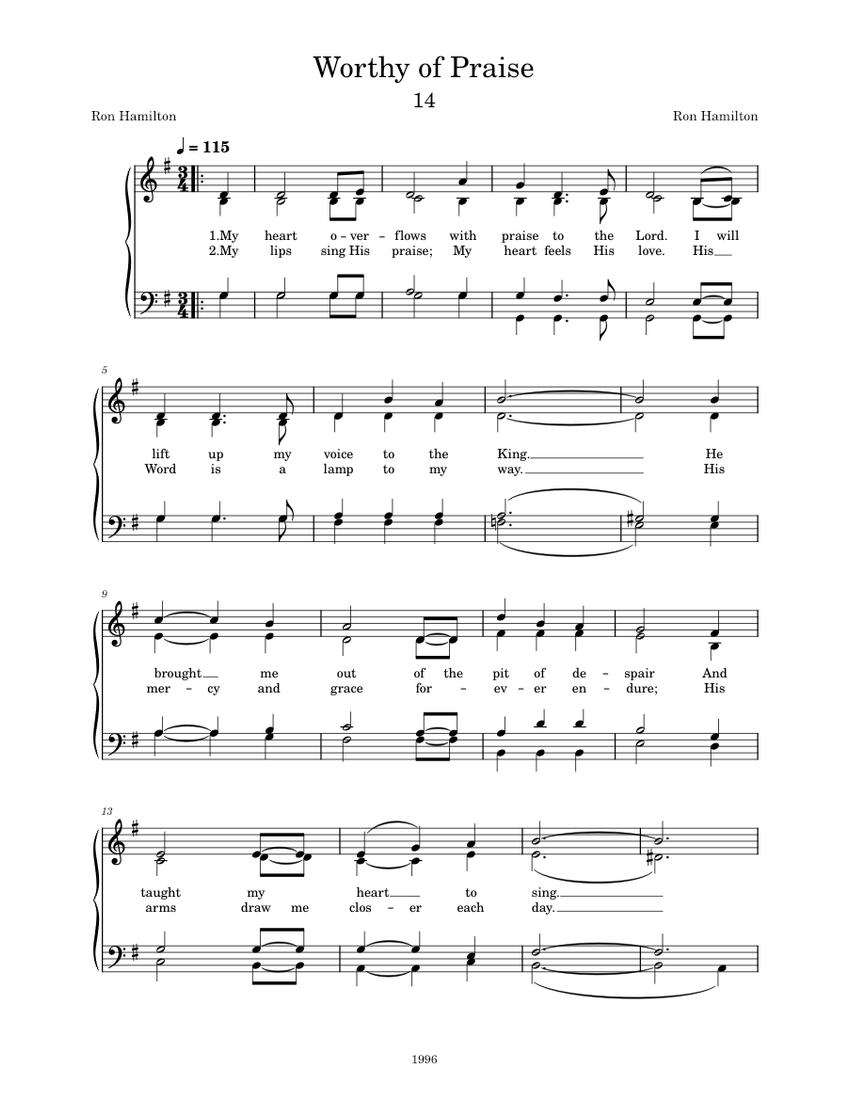 Worthy of Praise – Ron Hamilton Sheet Music for Piano (SATB) Easy ...
