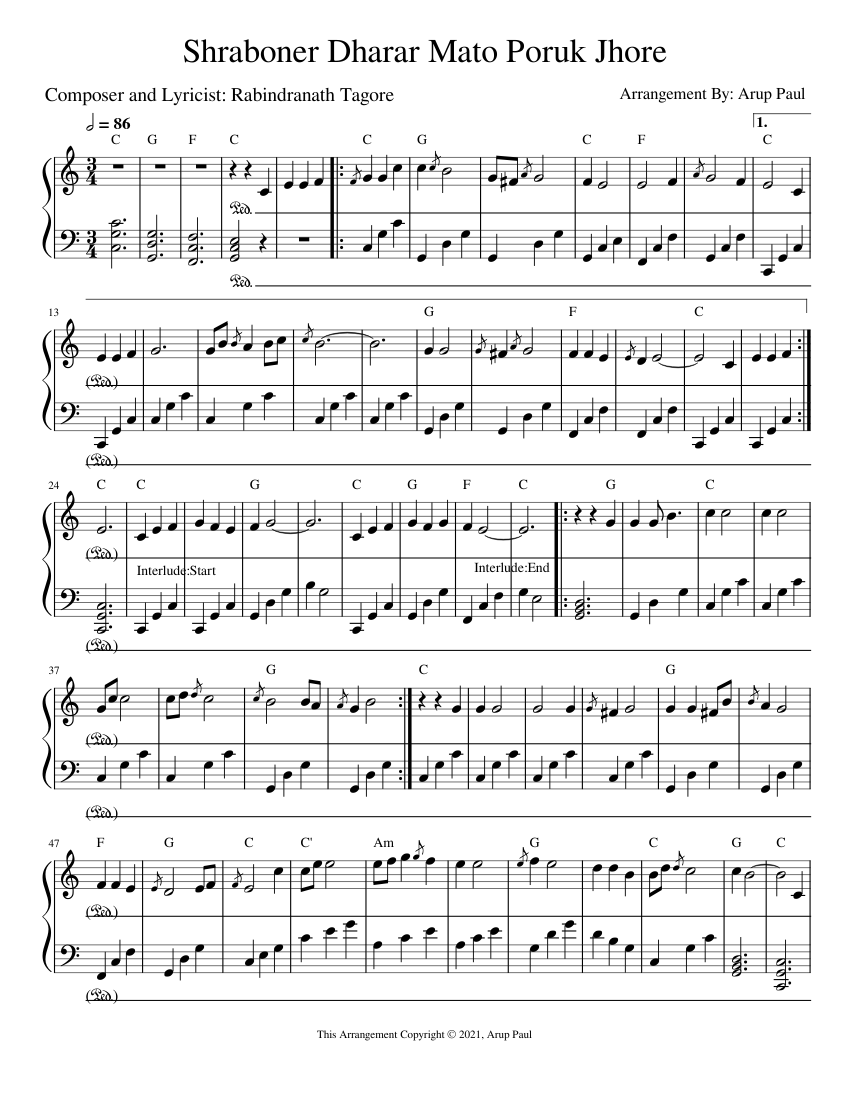 Shrabaner Dharar Mato Rabindra Sangeet Piano Solo Version Arrangement ...