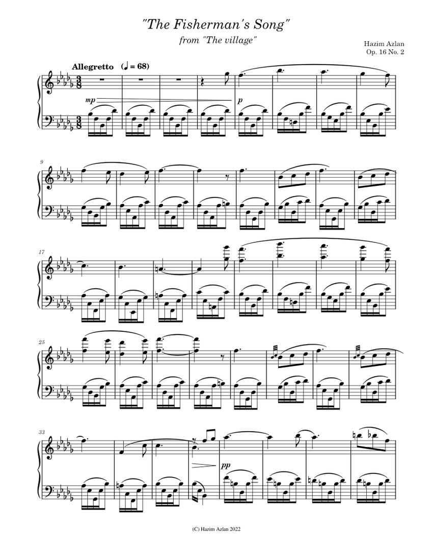 "The Fisherman's Song" from "The Village" Op. 16 Sheet music for Piano ...