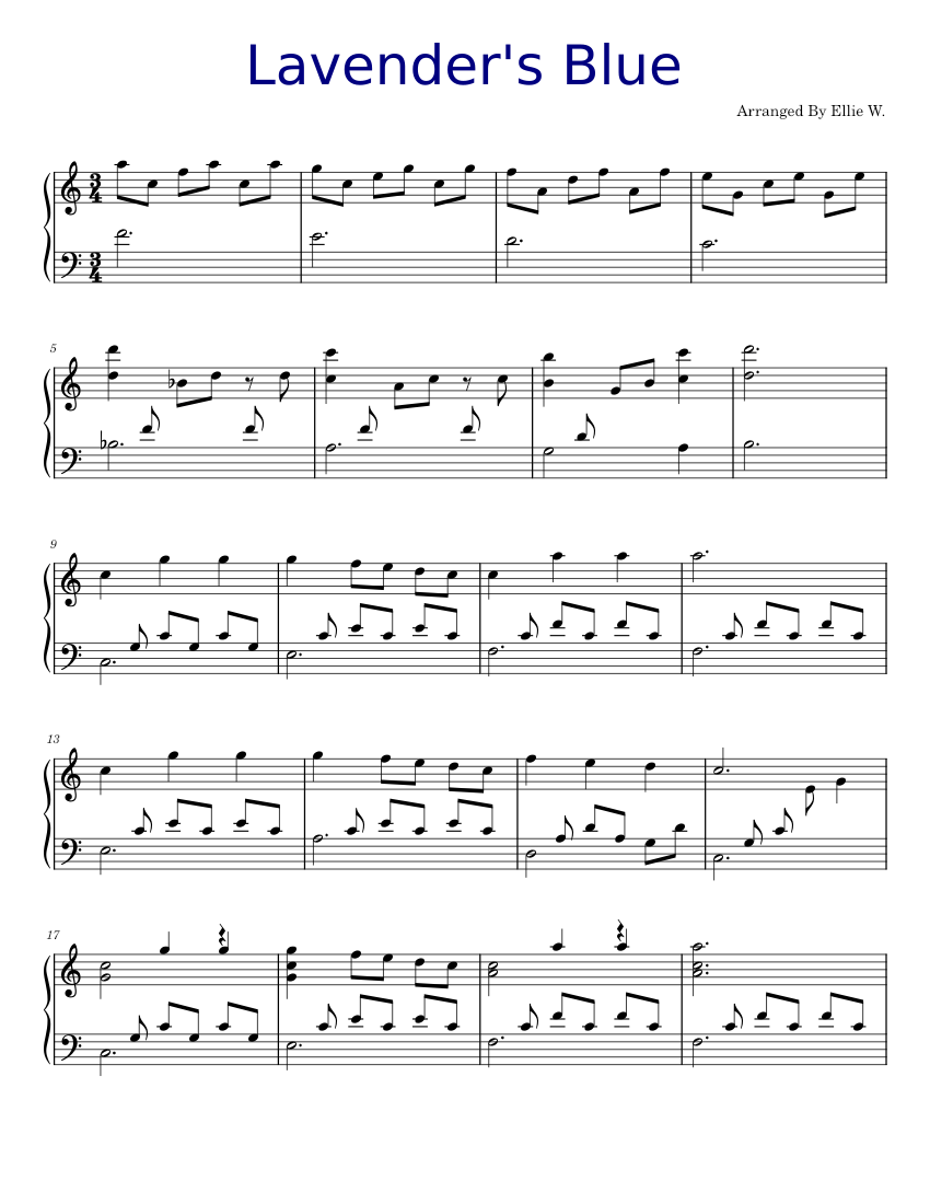 Lavender's Blue - Cinderella 2015 Sheet music for Piano (Solo) Easy ...