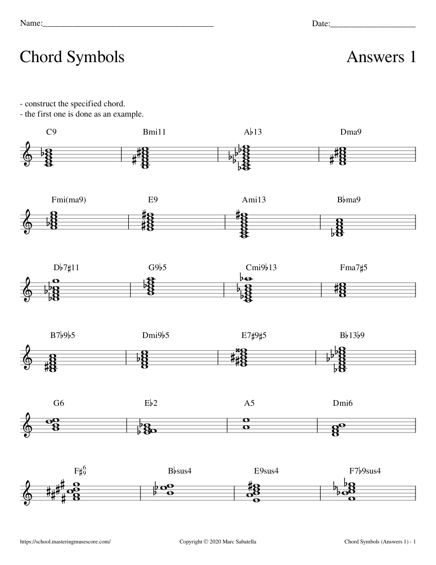 Chord Symbols (Answers 1) Sheet Music for Piano (Solo) easy | MuseScore.com