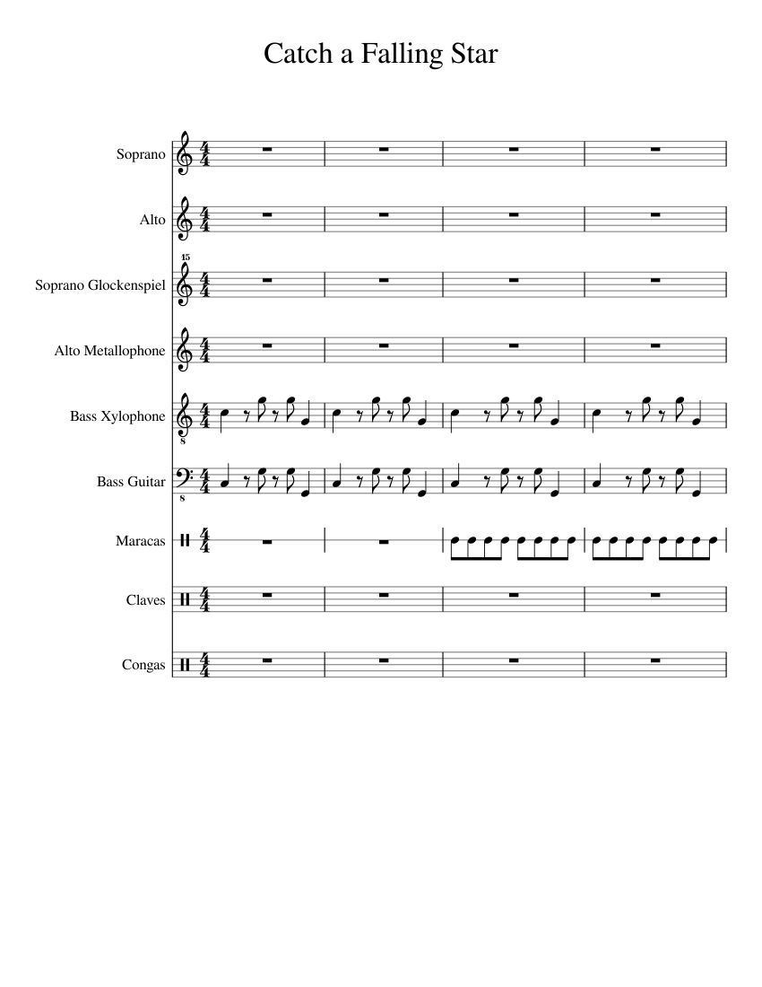 Catch a Falling Star Sheet Music for Vocals, Bass guitar, Drum group ...