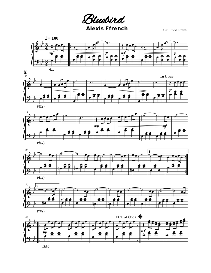 Bluebird - Alexis Ffrench Sheet music for Piano (Solo) | Musescore.com