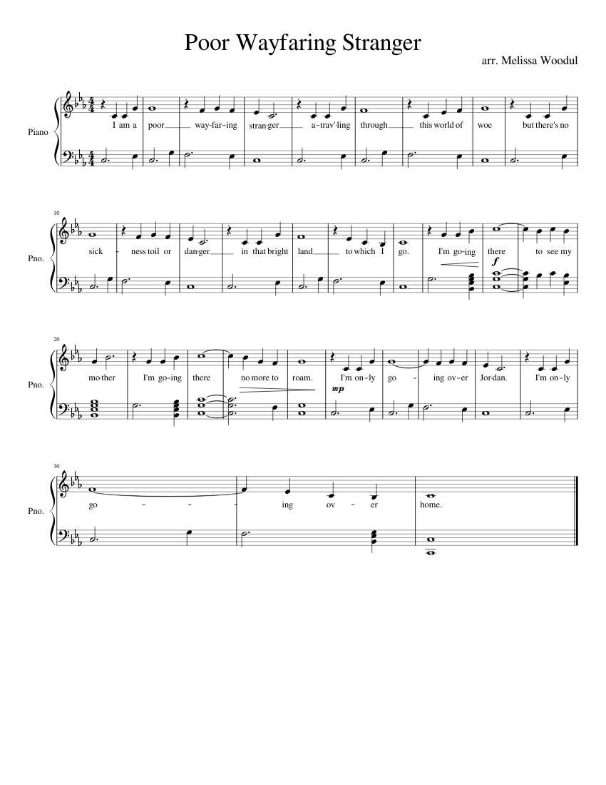 Poor Wayfaring Stranger (simple) Sheet Music for Piano (Solo) Easy ...