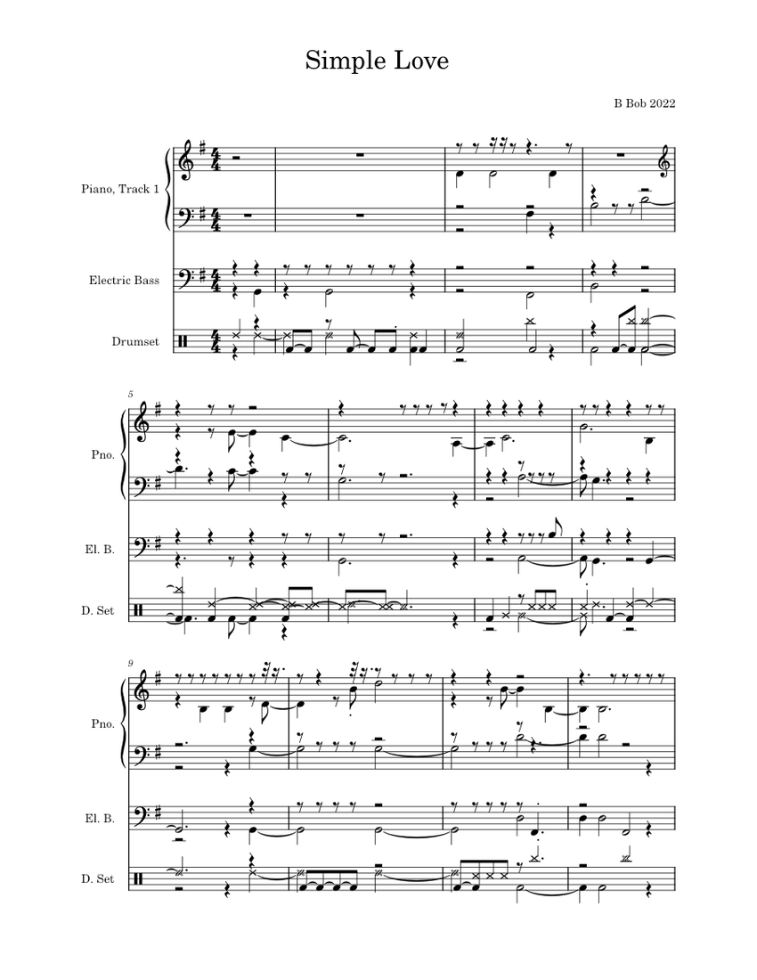 Simple Love Sheet music for Piano, Bass guitar, Drum group (Mixed Trio ...