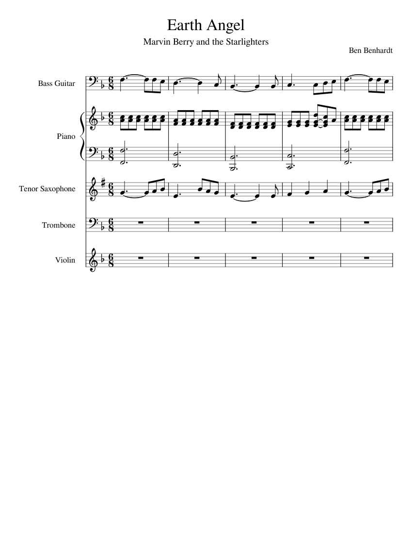 Earth Angel Sheet Music for Piano, Trombone, Saxophone tenor, Violin ...