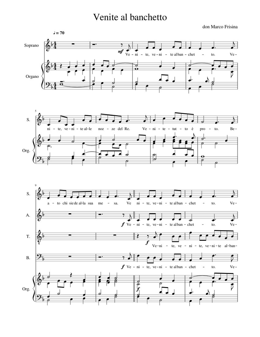 Venite al banchetto Sheet music for Soprano, Alto, Tenor, Bass voice ...