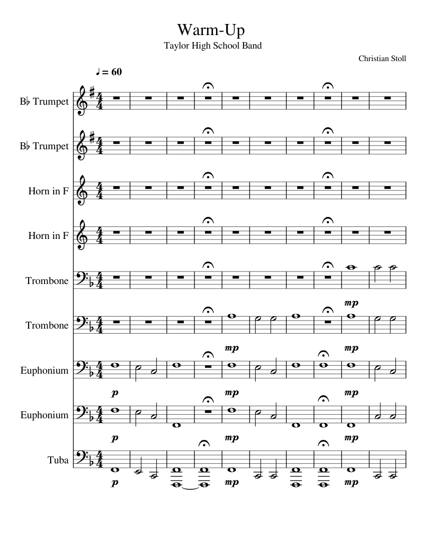 Warm-Up Sheet music for Trombone, Euphonium, Tuba, Trumpet in b-flat ...