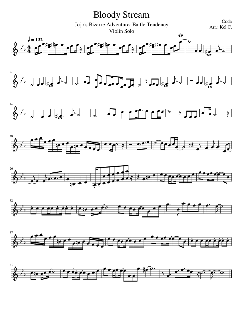 Bloody Stream - Jojo's Bizarre Adventure: Battle Tendency Sheet music ...