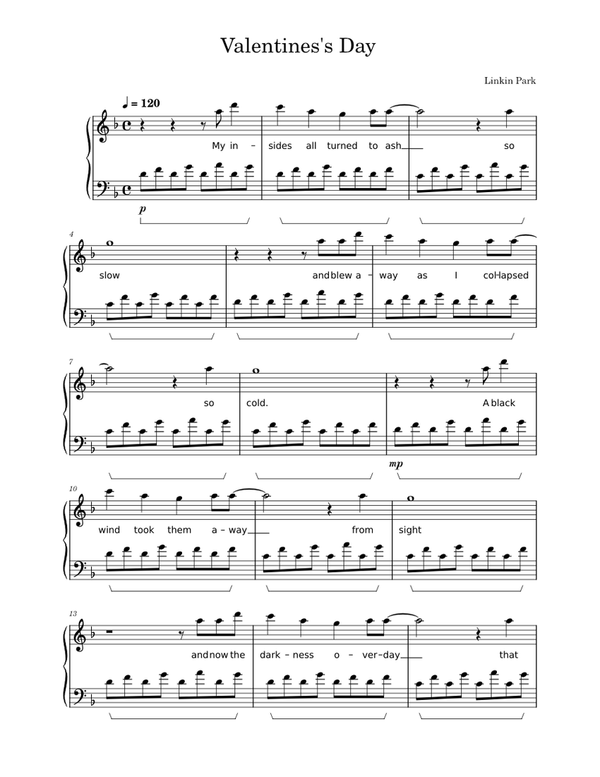 Valentine's Day – Linkin Park Sheet Music for Piano (Solo) | MuseScore.com