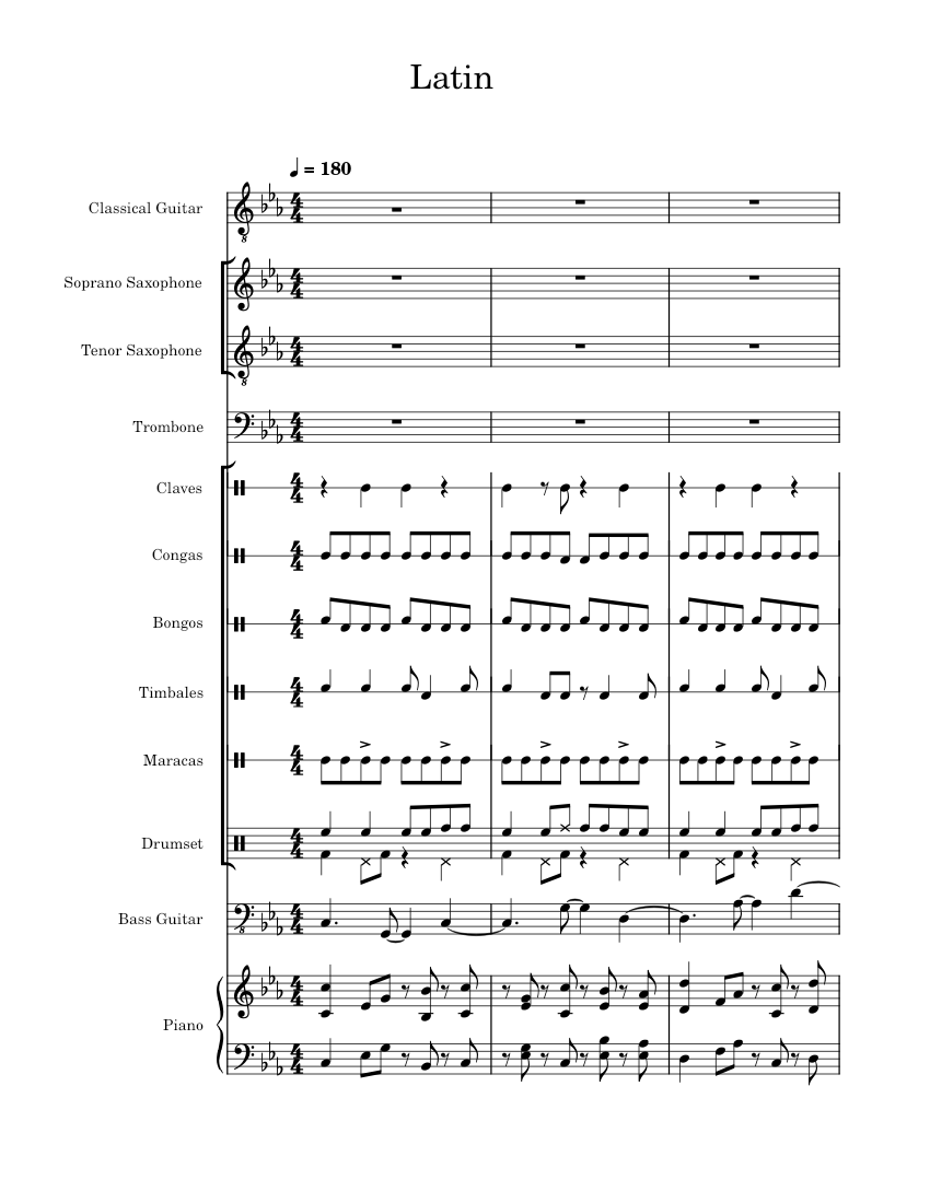 Latin Dance Music Sheet Music for Piano, Trombone, Saxophone tenor ...