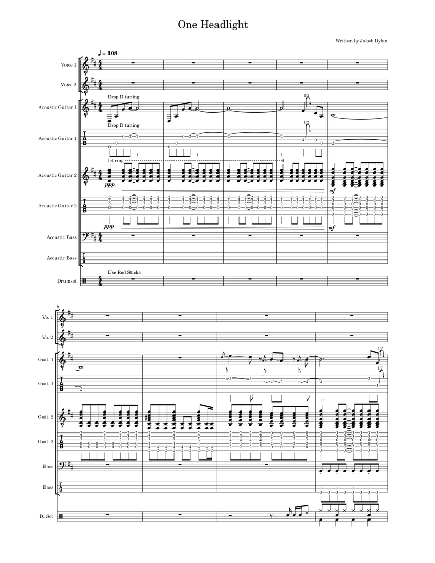 One Headlight – The Wallflowers Sheet Music and Tab for Vocals, Guitar ...