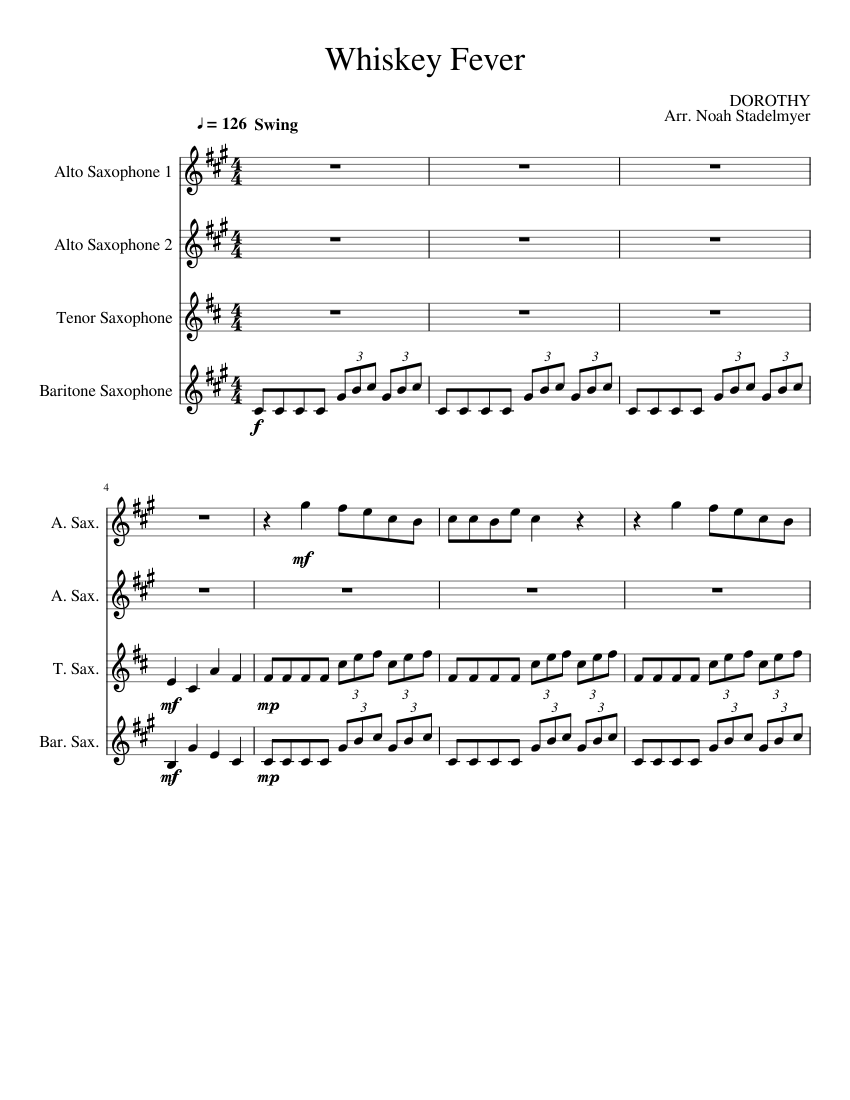 Whiskey Fever AATB Sheet music for Saxophone alto, Saxophone tenor ...