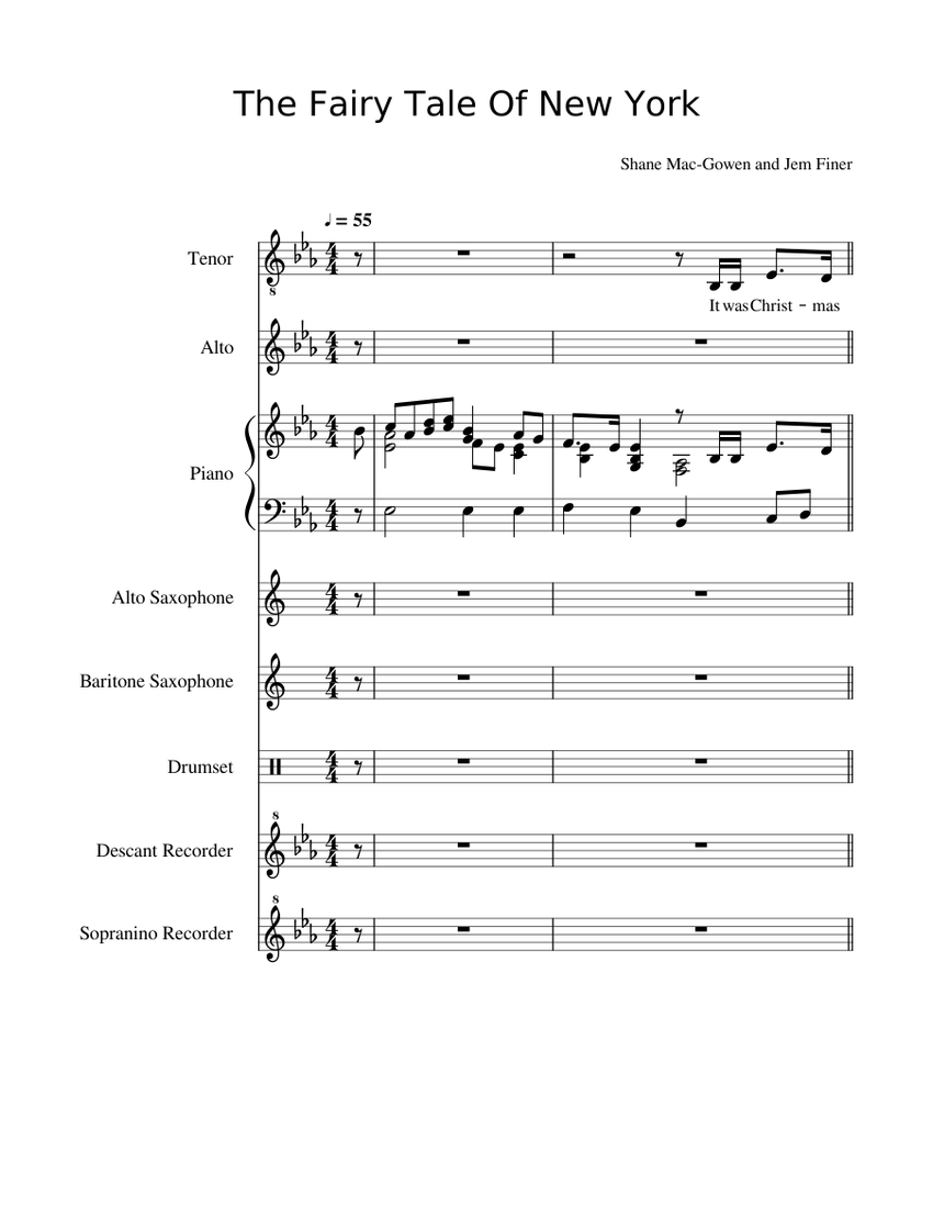 Fairy Tale Of New York Sheet Music for Piano, Alto, Tenor, Saxophone ...