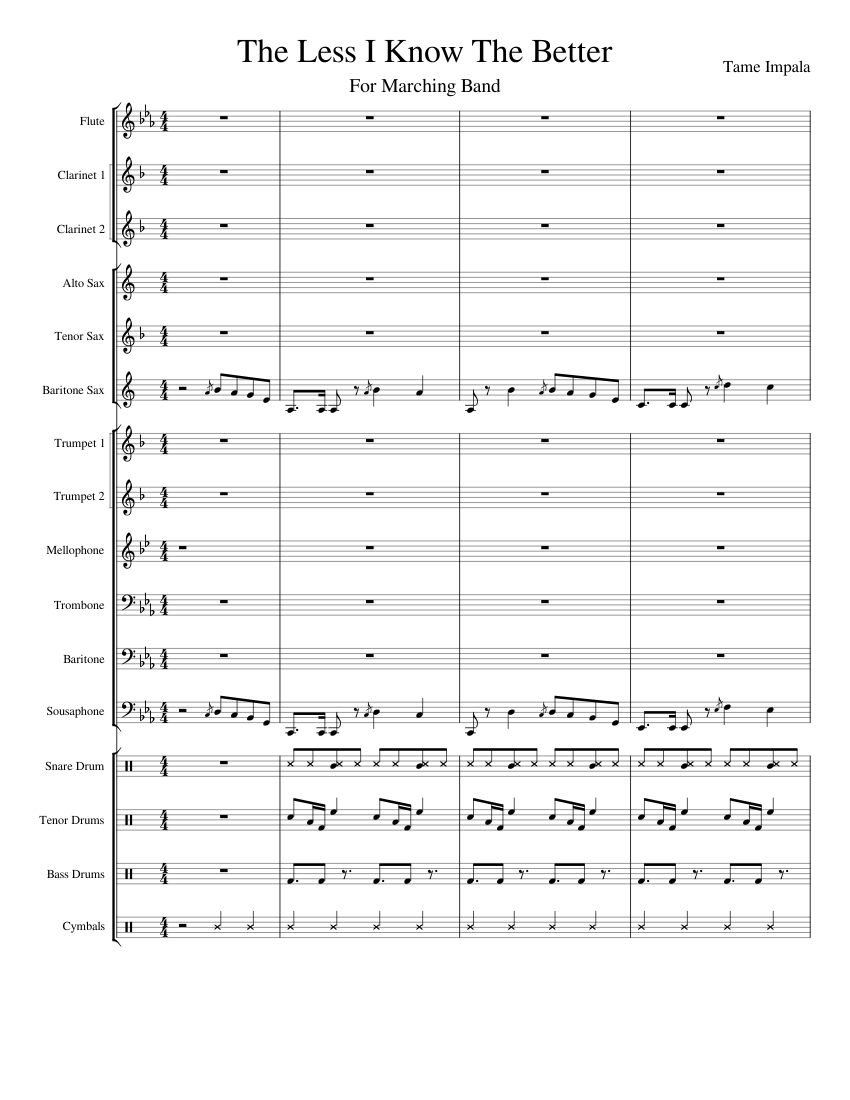 "The Less I Know The Better" - Tame Impala (Marching Band) Sheet Music ...