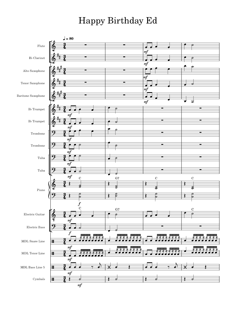 Happy Birthday Ed Sheet music for Piano, Trombone, Tuba, Flute & more ...