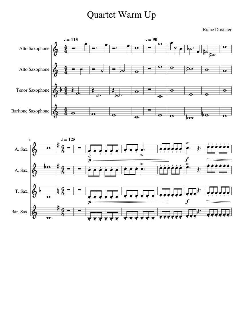 Quartet Warm Up Sheet music for Saxophone alto, Saxophone tenor ...