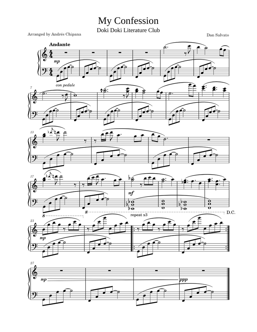My Confession – Dan Salvato My Confession Sheet music for Piano (Solo) Easy | Musescore.com